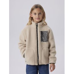 Fleecejacke name it "NKFMONICA TEDDY JACKET", Kinder, Gr. 158, grau (fog), Fleece, Obermaterial: 100% Polyester, kontrastfarbene Details, unifarben, regular fit h&uuml;ftbedeckend, eingefasste Kante, Jacken Fleecejacke