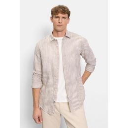 Langarmhemd OLYMP "OLYMP Casual, regular fit, Kent", Herren, Gr. L, Normaler Arm, braun, 100% Leinen, Hemden