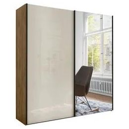 Schwebet&uuml;renschrank Wiemann "Monaco", wei&szlig; (bianco, eiche, nachbildung, glas champagner, kristallspiegel), B:148,9cm H:236cm T:67cm, Floatglas, Holzwerkstoff, Schr&auml;nke, Schwebet&uuml;renschrank, mit Glasfront sowie hochwertigen Beschl&auml;gen