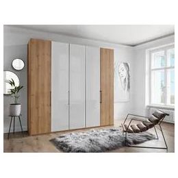 Faltt&uuml;renschrank Wiemann "Monaco", braun (bianco, eiche, nachbildung, glas wei&szlig;), B:246,3cm H:216cm T:58cm, Floatglas, Holzwerkstoff, Schr&auml;nke, Kleiderschrank Dreht&uuml;renschrank, mit Teil-Glasfront sowie hochwertige Beschl&auml;ge
