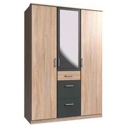 Kleiderschrank wimex "Click", grau (struktureichefarben hell, graphitfarben), B:135cm H:199cm T:58cm, Schr&auml;nke, Kleiderschrank Dreht&uuml;renschrank, mit Spiegel