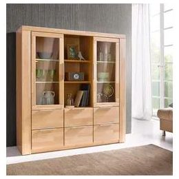 Highboard OTTO HOME "Zara", beige (kernbuche teilmassiv), B:140cm H:145cm T:40cm, Holz teilmassiv, Sideboards, Highboard, Breite 140 cm