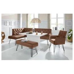 Eckbank exxpo - SOFA FASHION "Doppio, Chesterfield Optik, komfortabel und bequem, hohe Designf&uuml;&szlig;e", braun (cognac), B:158cm H:90cm T:236cm, 100% Polyester, Sitzb&auml;nke, Eckbank, Frei im Raum stellbar