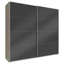 Schwebet&uuml;renschrank wimex "Easy", grau (plankeneichefarben, grauglas), B:225cm H:210cm T:65cm, Schr&auml;nke, Schwebet&uuml;renschrank, mit Vollglas