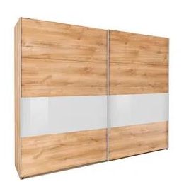 Schwebet&uuml;renschrank wimex "Bramfeld TOPSELLER Kleiderschrank", braun (plankeneiche, absetzung wei&szlig;glas), B:270cm H:236cm T:64cm, Schr&auml;nke, Schwebet&uuml;renschrank, mit Glaselementen und zus&auml;tzlichen Einlegeb&ouml;den