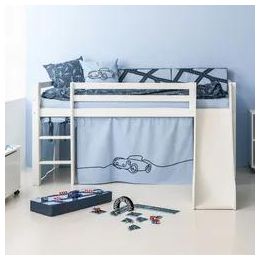 Hochbett Hoppekids "&laquo;Cars&raquo;", wei&szlig; (wei&szlig;, dream blau, wei&szlig;, wei&szlig;), B:101cm H:9cm L:208cm, Bett: 100% Massivholz, Nordische Kiefer;Rutsche: MDF;Vorhang: 100% Baumwolle, Hochbetten, Hochbett, Rutsche & Vorhang Blau und viel Auswahl