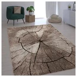 Teppich Paco Home "Rodos 605", beige, B:140cm H:18mm L:200cm, Polyester, Polypropylen, Teppiche, Teppich, Kurzflor, Motiv Baumstumpf, Holz, ideal im Wohnzimmer & Schlafzimmer