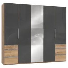Kleiderschrank wimex "Level by fresh to go", grau (plankeneichefarben, grauglas), B:250cm H:216cm T:58cm, Schr&auml;nke, Kleiderschrank Dreht&uuml;renschrank, mit Glas-und Spiegelt&uuml;ren