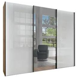 Schwebet&uuml;renschrank Wiemann "Monaco, Kleiderschrank, Schrank, W&auml;scheschrank, mit Schiebet&uuml;ren", wei&szlig; (bianco, eiche, nachbildung, glas wei&szlig;, kristallspiegel), B:246,3cm H:217cm T:67cm, Floatglas, Holzwerkstoff, Schr&auml;nke, Schwebet&uuml;renschrank, hochwertige Glas- und Spiegelfront, variable Inneneinteilung