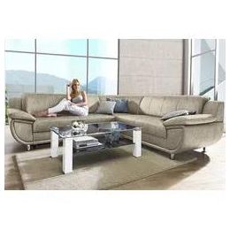 Ecksofa Trendmanufaktur "Rondo wahlweise mit Schlaffunktion, bequeme Armlehnen", beige (sand, beige), B:267cm H:85cm T:247cm, Microfaser PRIMABELLE (100% Polyester);Kunstleder SOFTLUX;Struktur (54% Polyacryl, 46% Polyester);NaturLEDER (echtes Rindsleder) in Sitz und R&uuml;cken, Korpus Kunstleder SOFTLUX, Sofas, Ecksofa, L-Form, wahlw.mit Federkern, F&uuml;&szlig;e chromfarben, Unser Dauertiefpreis