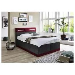 Boxspringbett, rot (bordeaux, anthrazit), Kaltschaum-Topper, Liegefl&auml;che B/L: 140cm x 200cm, H2 + H2, Bonnell-Federkernmatratze, Bezug Obermatratze 100% Polyester, waschbar bis 60C;Bezug Unterbox und Kopfteil: Mikrofaservelours (100% Polyester), Westfalia Schlafkomfort, Komplettbetten, Boxspringbett, mit LED-Beleuchtung