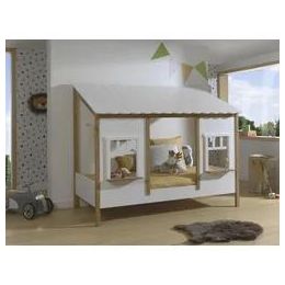 Kinderbett Vipack "Hausbett, aus MDF und Massivholz wei&szlig; lackiert mit farblichen Absatz", braun (wei&szlig;, kiefer oak), B:105,3cm H:174cm L:214cm, Betten, Kinderbett, inkl. Rolllattenrost, wahlweise mit oder ohne Bettschublade auf Rollen