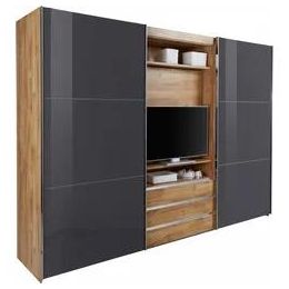 Schwebet&uuml;renschrank wimex "Magic by fresh to go", grau (plankeneichefarben, au&szlig;ent&uuml;ren grauglas), B:300cm H:216cm T:65cm, Schr&auml;nke, Schwebet&uuml;renschrank, tolles EXTRA: mit drehbarem TV-Element, Fronten aus Glas