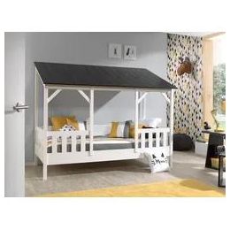 Kinderbett Vipack "Hausbett, aus MDF und Massivholz, Dach schwarz oder wei&szlig;", schwarz-wei&szlig; (wei&szlig;, schwarz), B:105cm H:174cm L:214cm, Betten, Kinderbett, wahlweise mit oder ohne Bettschublade auf Rollen