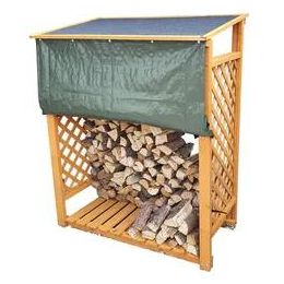 Kaminholzregal Promadino "Speyer", braun (honigbraun), B:119,5cm H:148cm T:68cm, Holzwerkstoff, Kaminholzlager, Kaminholzregal, mit Wetterschutz