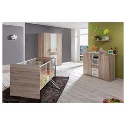 Babyzimmer-Komplettset wimex "Bergamo", wei&szlig; (san remo eiche nb, alpinwei&szlig;), B/H: 70cm x 140cm, Holzwerkstoff, Schlafzimmerm&ouml;bel-Sets, Bett + Wickelkommode + 3 trg. Schrank