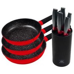 Pfannen-Set King "Shine Red", rot, &Oslash;:28cm, Pfannen, Induktion, mit 6-teiligem Messerblock