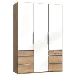 Kleiderschrank wimex "Level by fresh to go", braun (plankeneichefarben, wei&szlig;glas), B:150cm H:216cm T:58cm, Schr&auml;nke, Kleiderschrank Dreht&uuml;renschrank, mit vollfl&auml;chigen Glast&uuml;ren