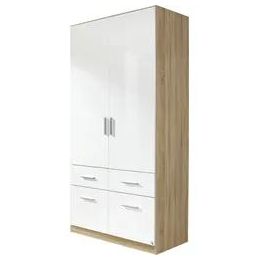 Dreht&uuml;renschrank Rauch "Kleiderschrank Schrank Garderobe Schlafzimmerschrank CELLE", wei&szlig; (eiche sonoma, hochglanz wei&szlig;, griffe alu), B:91cm H:210cm T:54cm, Holzwerkstoff, Schr&auml;nke, Dreht&uuml;renschrank, in 4 Breiten und 2 H&ouml;hen, optional mit Schubk&auml;sten MADE IN GERMANY