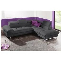 Ecksofa COTTA "Chef L-Form", schwarz, B:257cm H:72cm T:206cm, Luxus-Microfaser (100% Polyester);Kunstleder Softlux;Leder Advantage (abgedecktes Spalt-Rindsleder), R&uuml;ckseite mit schwarzem Spannstoff bezogen;NaturLEDER (echtes Rindsleder), R&uuml;ckseite mit schwarzem Spannstoff bezogen, Sofas, Ecksofa, mit Kopfteilverstellung, edle Metallkufen, wahlweise mit Bettfunktion
