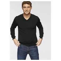 V-Ausschnitt-Pullover OLYMP "OLYMP Strick Casual", Herren, Gr. XXL, schwarz, Obermaterial: 100% Schurwolle, tailliert, V-Ausschnitt, Pullover, klassischer Strickpullover