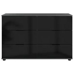 Schubkastenkommode wimex "Barcelona", schwarz (graphit, glas schwarz), B:130cm H:83cm T:41cm, Holzwerkstoff, Sideboards, mit Glaselementen auf den Schubk&auml;sten