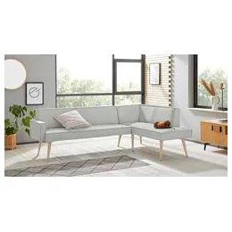Eckbank exxpo - SOFA FASHION "Lungo, moderne Kedernaht, bequem und elegant, hoher Holzfu&szlig;", beige (beige melange), B:158cm H:84cm T:239cm, 100% Polyester, Sitzb&auml;nke, Eckbank, hochwertige Detailverarbeitung, frei im Raum stellbar