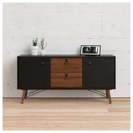 Sideboard Andas "Ry Aufbewahrung, Schubladenschrank", braun (schwarz matt, walnuss), B:150,3cm H:72,2cm T:40,1cm, Holzwerkstoff, Sideboards, Sideboard, Breite 150 cm, H&ouml;he 72 cm, Kommode mit 2 T&uuml;ren und 2 Schubl&auml;den