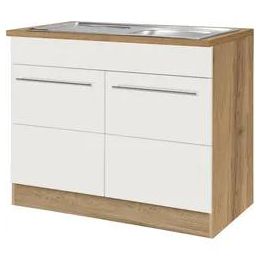 Sp&uuml;lenschrank KOCHSTATION "KS-Wien", wei&szlig; (wei&szlig;, wotaneiche), B:100cm H:85cm T:60cm, Schr&auml;nke, Sp&uuml;lenschrank, Breite 100 cm, inkl. Einbausp&uuml;le