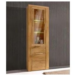 Vitrine OTTO HOME "ZARA75, 2 Glasboden variabel, T&uuml;ren L/R, 1 Schublade, Wohnzimmer", braun (eiche teilmassiv), B:60cm H:190cm T:40cm, Holz teilmassiv, Schr&auml;nke, Vitrine, B/T/H:60/40/190cm, Front massivholz,5 F&auml;cher,Griffe silberfarben,ge&ouml;lt