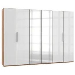 Kleiderschrank wimex "Level by fresh to go", braun (plankeneichefarben, wei&szlig;glas), B:300cm H:216cm T:58cm, Schr&auml;nke, Kleiderschrank Dreht&uuml;renschrank, mit Glas- und Spiegelt&uuml;ren