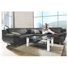 Ecksofa Trendmanufaktur "Rondo wahlweise mit Schlaffunktion, bequeme Armlehnen", grau (anthrazit, grau), B:267cm H:85cm T:247cm, Microfaser PRIMABELLE (100% Polyester);Kunstleder SOFTLUX;Struktur (54% Polyacryl, 46% Polyester);NaturLEDER (echtes Rindsleder) in Sitz und R&uuml;cken, Korpus Kunstleder SOFTLUX, Sofas, Ecksofa, L-Form, wahlw.mit Federkern, F&uuml;&szlig;e chromfarben, Unser Dauertiefpreis