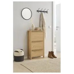 Schuhkommode WOODMAN "NewEst", braun (eichefarben), B:67cm H:138cm T:28cm, Sideboards, Schuhkommode, Breite 67 cm, mit 3 Klappen, Holzfurnier aus Eiche, FSC