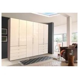Faltt&uuml;renschrank Wiemann "Loft, Kleiderschrank, Schrank, W&auml;scheschrank, mit Glasfront", beige (havanna, wei&szlig; glas), B:300cm H:216cm T:58cm, Schr&auml;nke, inkl. gep&auml;mpften Schubk&auml;sten und T&uuml;ren, mit Panorama&ouml;ffnung
