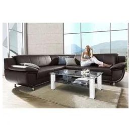 Ecksofa Trendmanufaktur "Rondo wahlweise mit Schlaffunktion, bequeme Armlehnen", braun, B:267cm H:85cm T:247cm, Microfaser PRIMABELLE (100% Polyester);Kunstleder SOFTLUX;Struktur (54% Polyacryl, 46% Polyester);NaturLEDER (echtes Rindsleder) in Sitz und R&uuml;cken, Korpus Kunstleder SOFTLUX, Sofas, Ecksofa, L-Form, wahlw.mit Federkern, F&uuml;&szlig;e chromfarben, Unser Dauertiefpreis