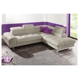 Ecksofa COTTA "Chef L-Form", grau, B:257cm H:72cm T:206cm, Luxus-Microfaser (100% Polyester);Kunstleder Softlux;Leder Advantage (abgedecktes Spalt-Rindsleder), R&uuml;ckseite mit schwarzem Spannstoff bezogen;NaturLEDER (echtes Rindsleder), R&uuml;ckseite mit schwarzem Spannstoff bezogen, Sofas, Ecksofa, mit Kopfteilverstellung, edle Metallkufen, wahlweise mit Bettfunktion