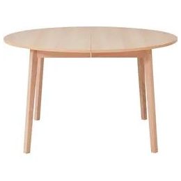 Esstisch HAMMEL FURNITURE "Basic Single, rund/oval, ausziehbar &Oslash;130&ndash;228 cm, mit 2 Einlegeplatten", beige (naturfarben), B:130cm H:76cm T:130cm, Tischplatte: Eiche Melamin mit wei&szlig; pigmentierter Eichenkante (Mattlack), Gestell: Eiche massiv wei&szlig; pigmentiert, Tische, Esstisch, &Oslash;130/228 cm, Melamin / Massivholz, stabiler d&auml;nische Design Tisch