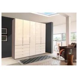 Faltt&uuml;renschrank Wiemann "Loft, Kleiderschrank, Schrank, W&auml;scheschrank, mit Glasfront", beige (wei&szlig;, wei&szlig; glas), B:300cm H:216cm T:58cm, Schr&auml;nke, inkl. gep&auml;mpften Schubk&auml;sten und T&uuml;ren, mit Panorama&ouml;ffnung