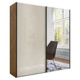 Schwebet&uuml;renschrank Wiemann "Monaco", wei&szlig; (bianco, eiche, nachbildung, glas champagner, kristallspiegel), B:148,9cm H:217cm T:67cm, Floatglas, Holzwerkstoff, Schr&auml;nke, Schwebet&uuml;renschrank, mit Glasfront sowie hochwertigen Beschl&auml;gen