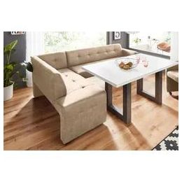Eckbank exxpo - SOFA FASHION "Barista mit toller Detailverarbeitung, hohe Bodenfreiheit", beige (sahara), B:157cm H:82cm T:245cm, Microfaser (Zusammensetzung: 100% Polyester);Lederfaserstoff (Grundgewebe 41% Lederfaser, 39% Polyester, 20% Baumwolle), Sitzb&auml;nke, Eckbank, Komfortsitzh&ouml;he 49cm, Frei im Raum stellbar
