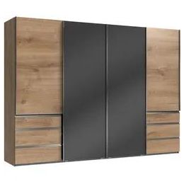 Schwebet&uuml;renschrank wimex "Level by fresh to go", grau (plankeneichefarben, grauglas), B:300cm H:216cm T:65cm, Schr&auml;nke, Schwebet&uuml;renschrank, mit Glast&uuml;ren und Synchron&ouml;ffnung