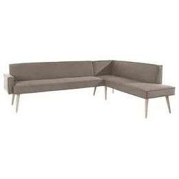 Eckbank exxpo - SOFA FASHION "Lungo, moderne Kedernaht, bequem und elegant, hoher Holzfu&szlig;", grau (melange), B:198cm H:84cm T:260cm, 100% Polyester, Sitzb&auml;nke, Eckbank, hochwertige Detailverarbeitung, frei im Raum stellbar