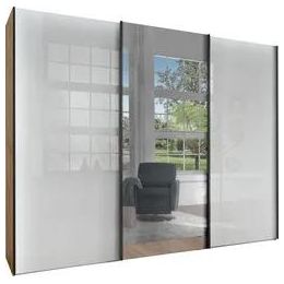 Schwebet&uuml;renschrank Wiemann "Monaco, Kleiderschrank, Schrank, W&auml;scheschrank, mit Schiebet&uuml;ren", wei&szlig; (bianco, eiche, nachbildung, glas wei&szlig;, kristallspiegel), B:295,2cm H:236cm T:67cm, Floatglas, Holzwerkstoff, Schr&auml;nke, Schwebet&uuml;renschrank, hochwertige Glas- und Spiegelfront, variable Inneneinteilung