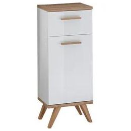 Unterschrank SAPHIR "Quickset 923 Badschrank mit 1 Schublade, 1 T&uuml;r, 35,5 cm, Wei&szlig; Glanz", wei&szlig; (wei&szlig; glanz, riviera eiche), B:35,5cm H:89,5cm T:33cm, Schr&auml;nke, Unterschrank, Badezimmer-Unterschrank inkl. T&uuml;rd&auml;mpfer, mit Holzgriffen