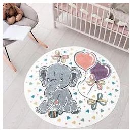 Kinderteppich Carpet City "ANIME896", beige (creme), H:11mm &Oslash;:120cm, Polypropylen (PP), Teppiche, Kinderteppich, Kinderzimmer Teppich Modern mit lustigen Cartoon-Figuren, Multi
