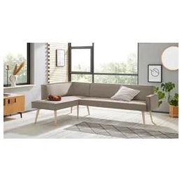 Eckbank exxpo - SOFA FASHION "Lungo, moderne Kedernaht, bequem und elegant, hoher Holzfu&szlig;", grau (melange), B:158cm H:84cm T:239cm, 100% Polyester, Sitzb&auml;nke, Eckbank, hochwertige Detailverarbeitung, frei im Raum stellbar