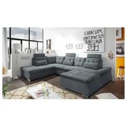 Wohnlandschaft ED EXCITING DESIGN "Nalo U-Form mit Bettfunktion, Bettkasten", grau (anthrazit), B:324cm H:103cm T:219cm, 95% Polyester, 5% Nylon, Sofas, Wohnlandschaft, Armteilverstellung, Kopfst&uuml;tzen & 3 Nierenkissen, Topseller