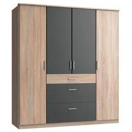 Kleiderschrank wimex "Click", grau (struktureichefarben hell, graphitfarben), B:180cm H:199cm T:58cm, Schr&auml;nke, Kleiderschrank Dreht&uuml;renschrank, ohne Spiegel
