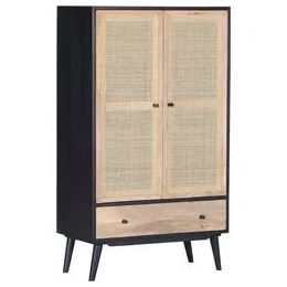 Highboard GUTMANN FACTORY "Linus", schwarz (natur, schwarz), B:80cm H:137cm T:42cm, Massivholz, Sideboards, Highboard, Stauraumschrank mit Front aus Rattangeflecht, Breite 80 cm