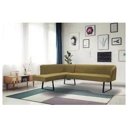 Eckbank exxpo - SOFA FASHION "Americano", gelb (mustard), B:249cm H:83cm T:157cm, Sitzb&auml;nke, Eckbank, mit Keder und Metallf&uuml;&szlig;en, Bezug in verschiedenen Qualit&auml;ten